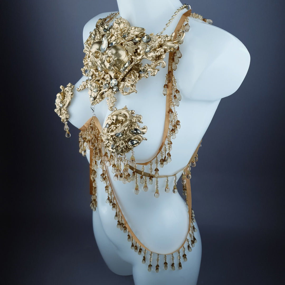 "Visage" Gold Filigree Beading Harness Body Jewellery – Pearls & Swine