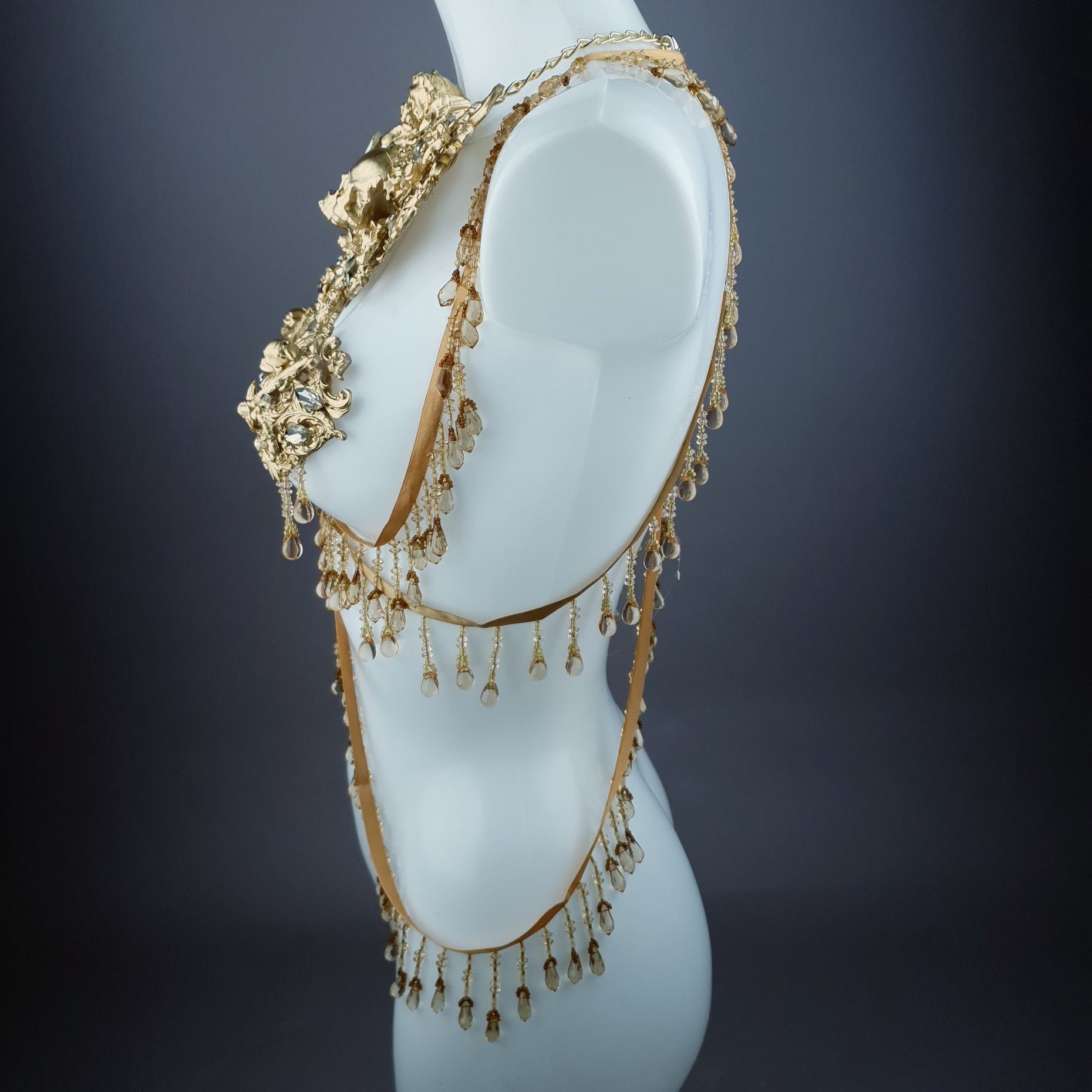 "Visage" Gold Filigree Beading Harness Body Jewellery – Pearls & Swine