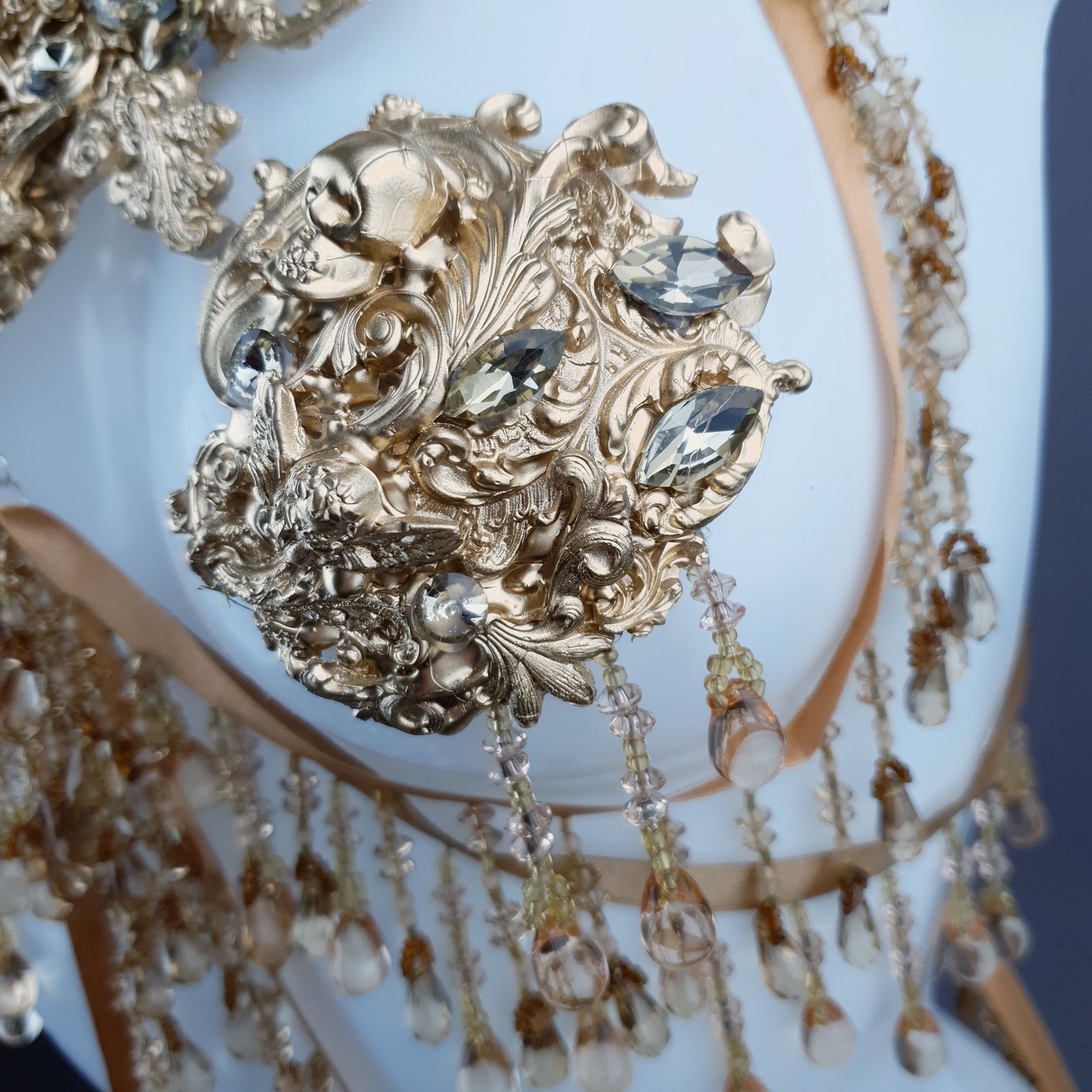 "Visage" Gold Filigree Beading Harness Body Jewellery – Pearls & Swine