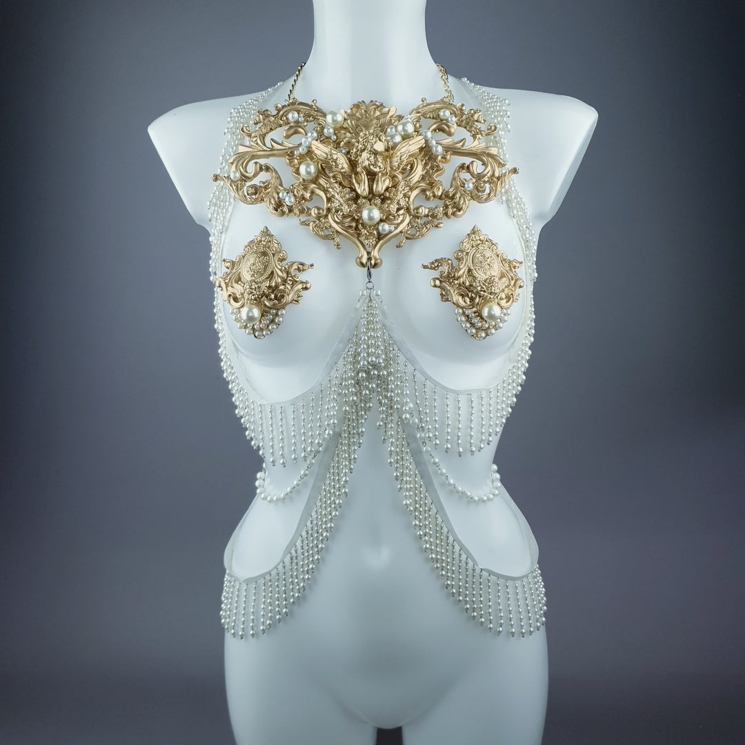 Acadia" Gold Filigree & Pearl Harness Body Jewellery & Pasties ...