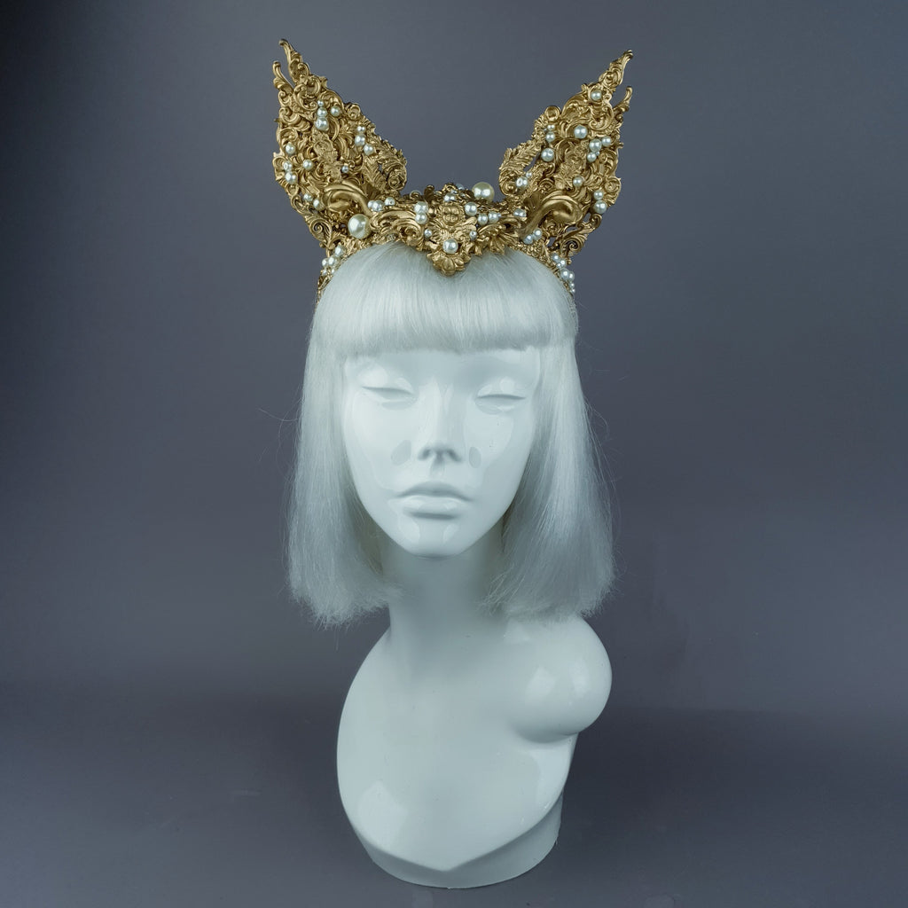 "Kedi" Gold Filigree Cat Ear Headpiece – Pearls & Swine