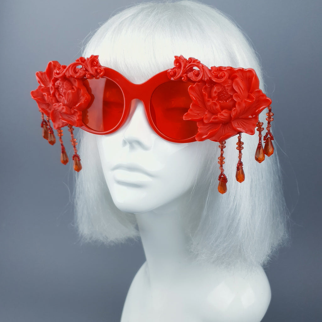 "Paeonia" OTT Statement Red Peony Filigree & Beading Sunglasses ...