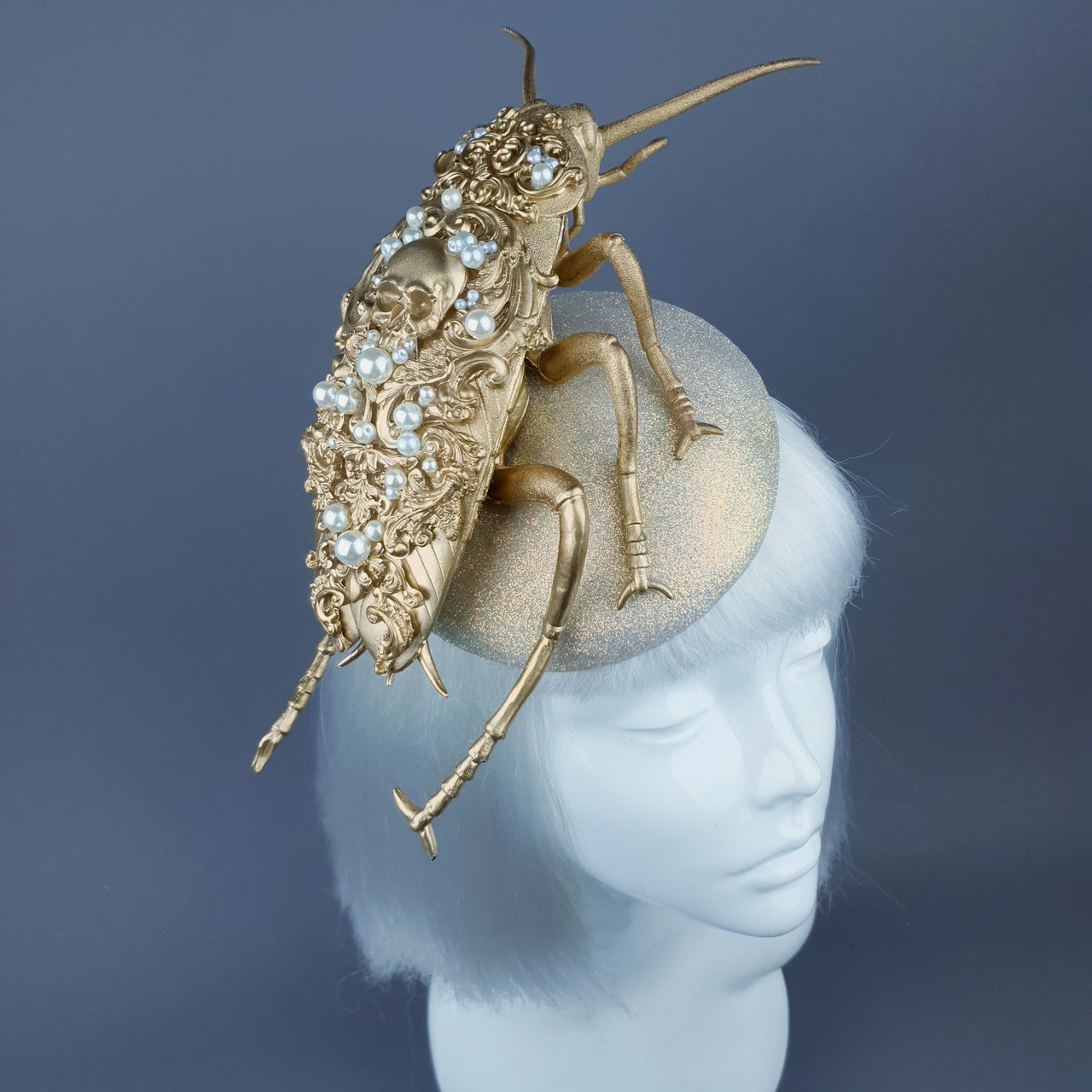"Coro" Giant Filigree Gold & Pearl Cockroach Fascinator Hat – Pearls ...
