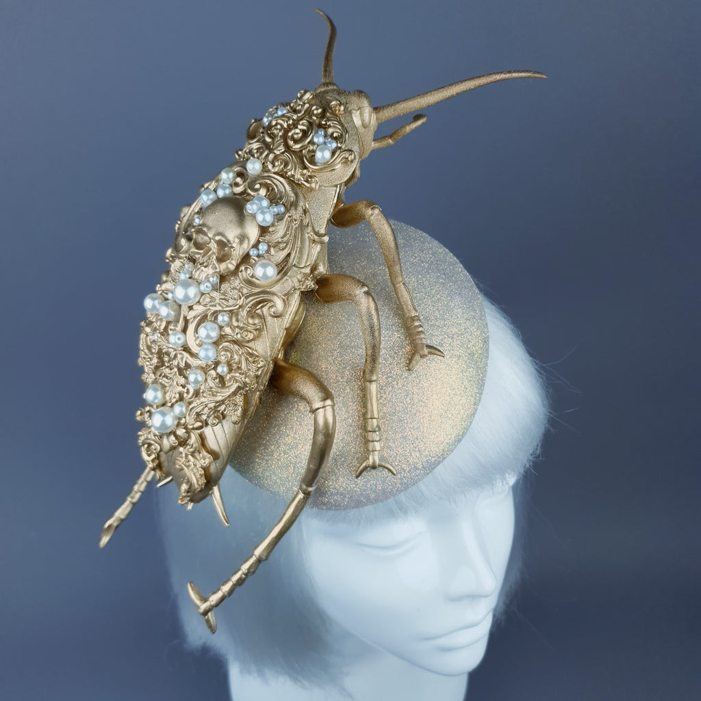"Coro" Giant Filigree Gold & Pearl Cockroach Fascinator Hat – Pearls ...
