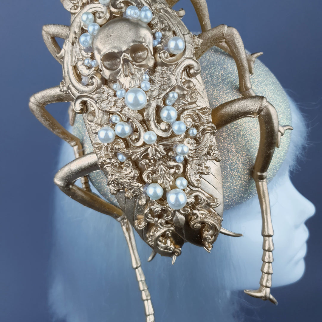 "Coro" Giant Filigree Gold & Pearl Cockroach Fascinator Hat – Pearls ...