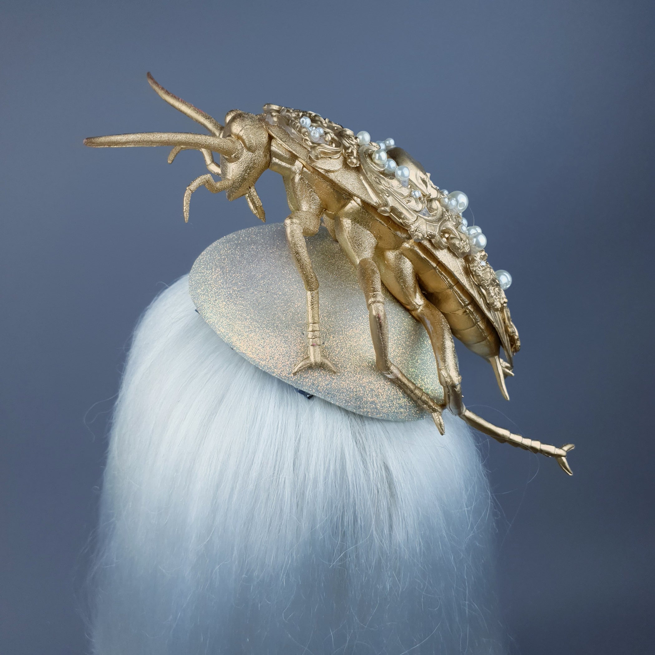 "Coro" Giant Filigree Gold & Pearl Cockroach Fascinator Hat – Pearls ...