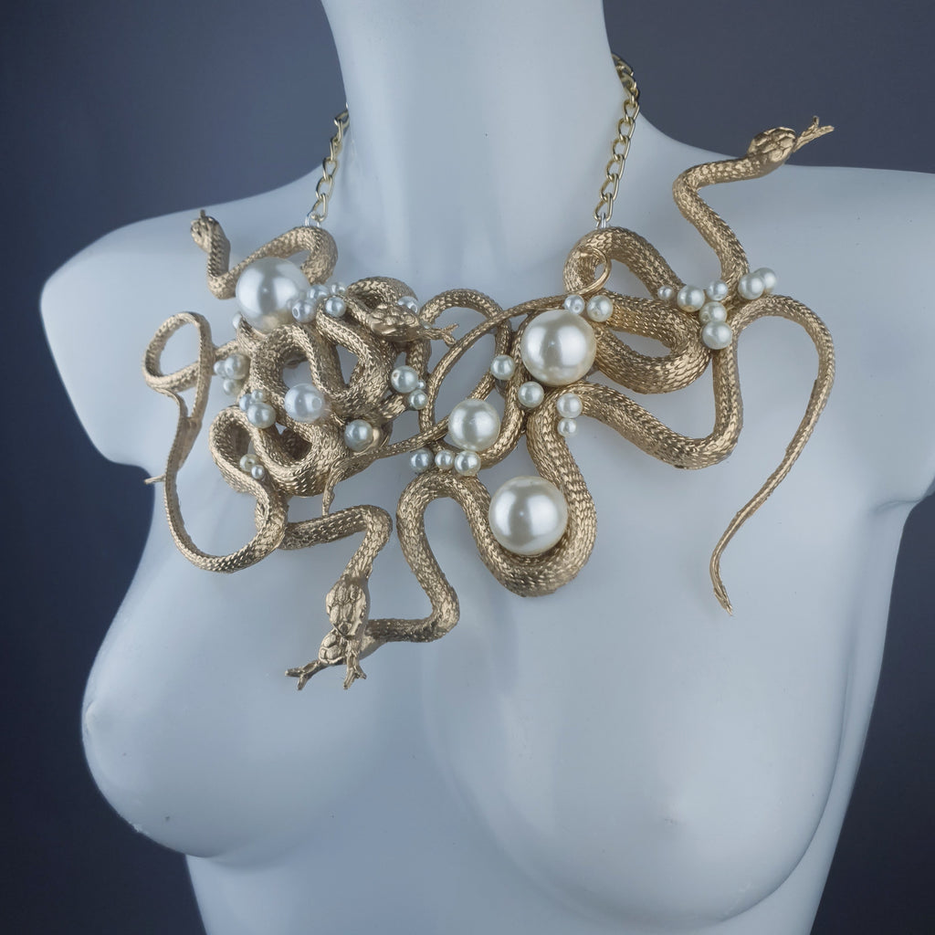 "Pantherophis" Nest of Gold Snakes Necklace – Pearls & Swine