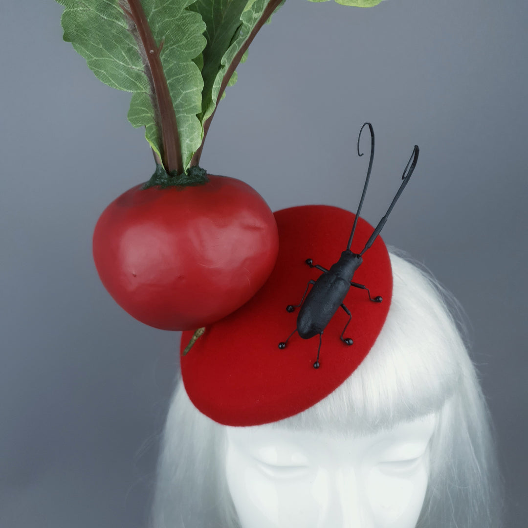 "Buba" Red Beetroot & Bug Fascinator Hat – Pearls & Swine