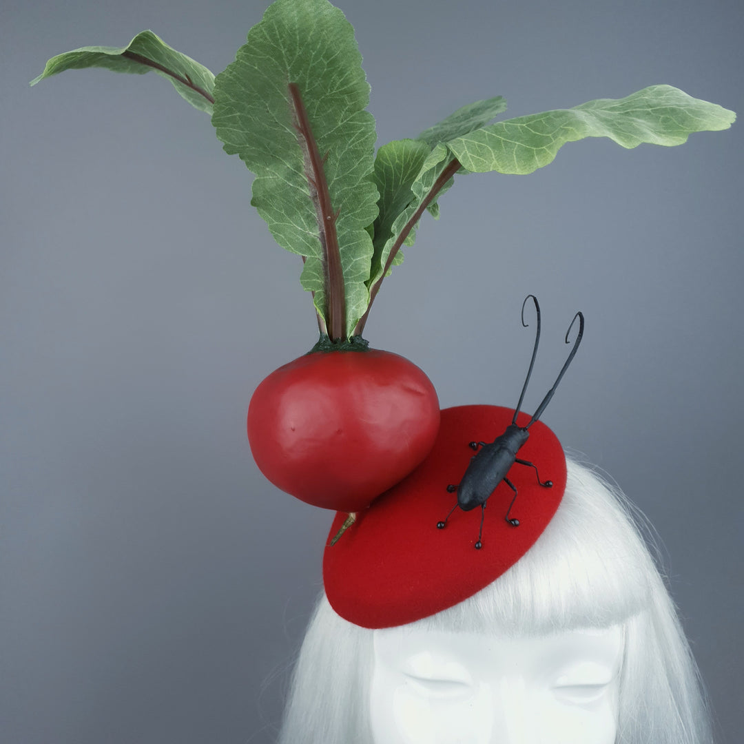 "Buba" Red Beetroot & Bug Fascinator Hat – Pearls & Swine