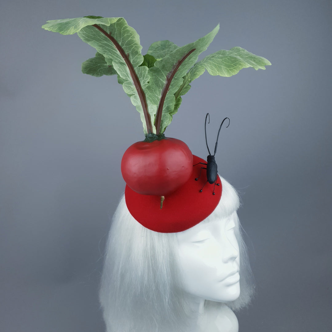 "Buba" Red Beetroot & Bug Fascinator Hat – Pearls & Swine