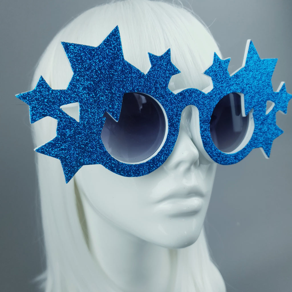 "Bright Star" Blue Glitter Stars Sunglasses – Pearls & Swine