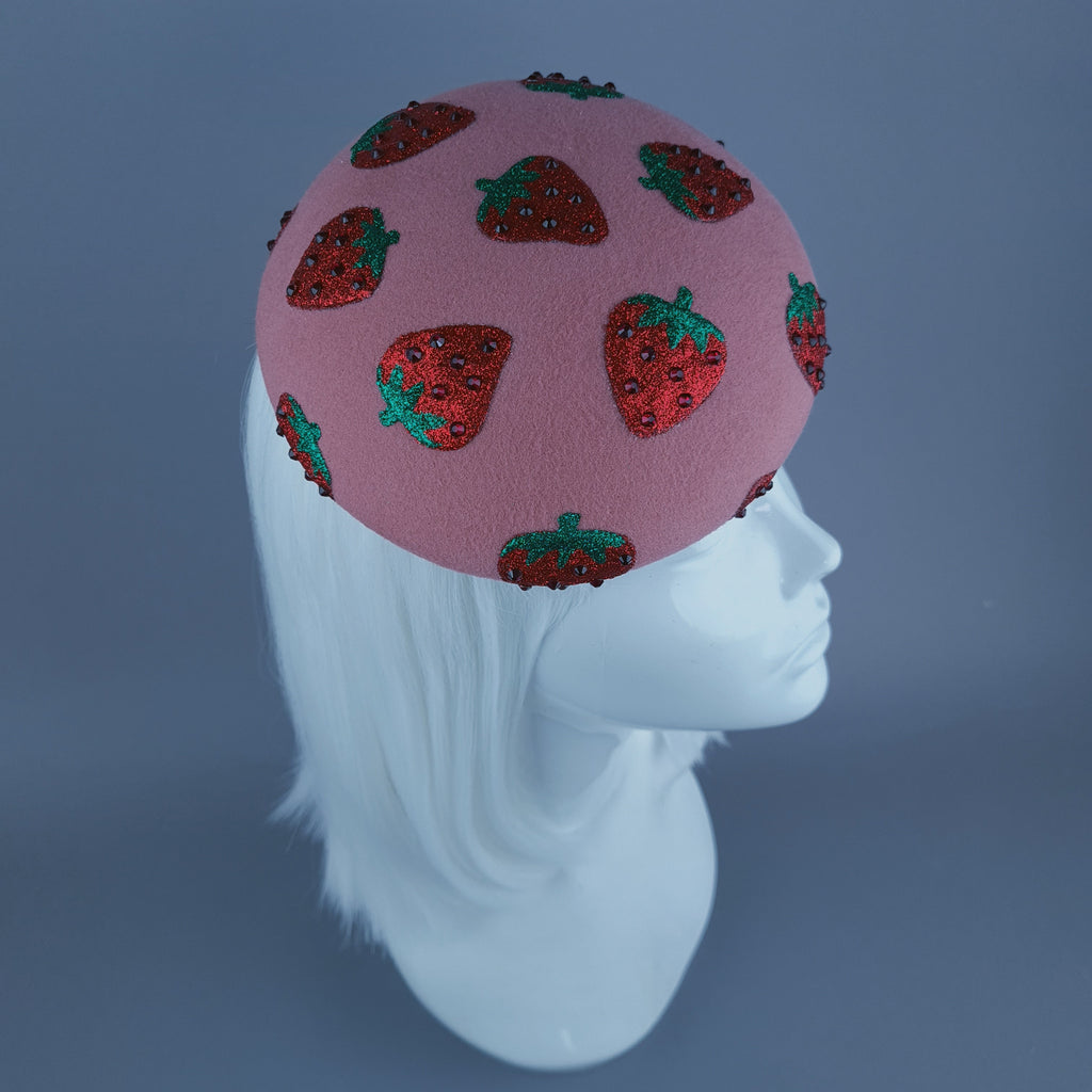 "Berry Sweet" Glitter Strawberry Food Fascinator Hat – Pearls & Swine