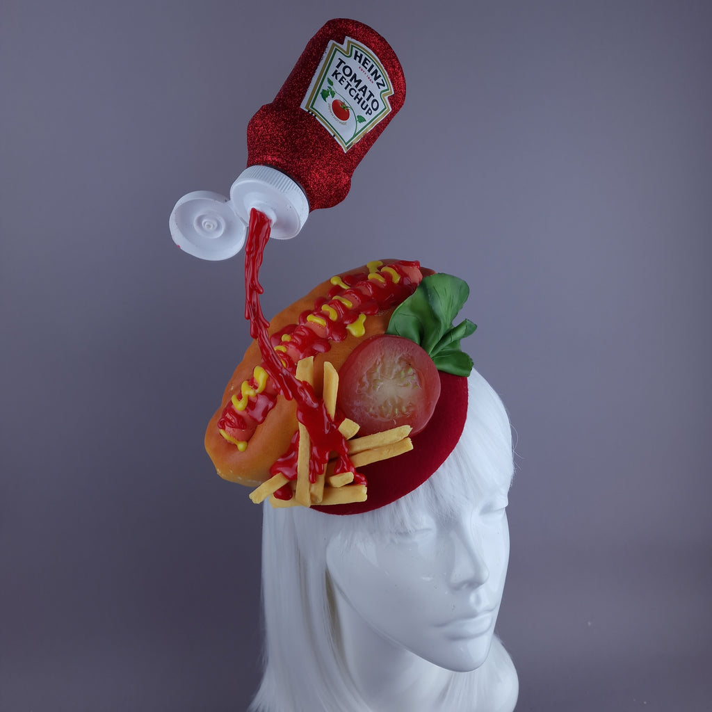 Summer Daze" Hotdog Tomato Sauce Fast Food Fascinator Hat – Pearls & Swine