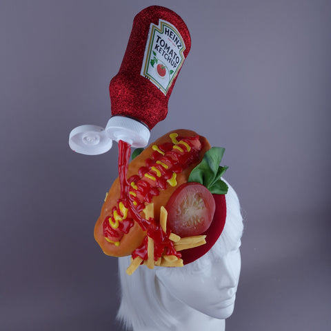 Summer Daze" Hotdog Tomato Sauce Fast Food Fascinator Hat – Pearls & Swine