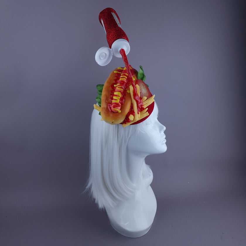 Summer Daze" Hotdog Tomato Sauce Fast Food Fascinator Hat – Pearls & Swine