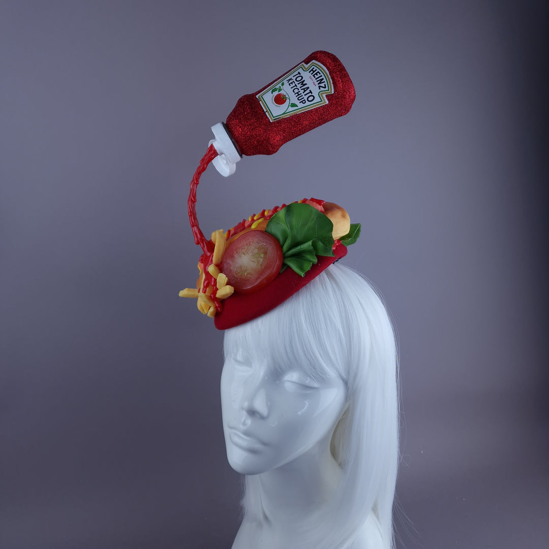 Summer Daze" Hotdog Tomato Sauce Fast Food Fascinator Hat – Pearls & Swine