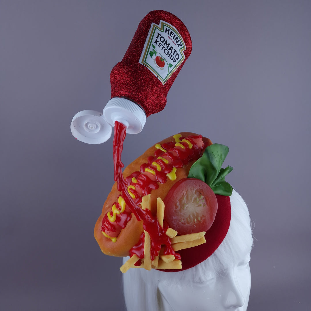 Summer Daze" Hotdog Tomato Sauce Fast Food Fascinator Hat – Pearls & Swine