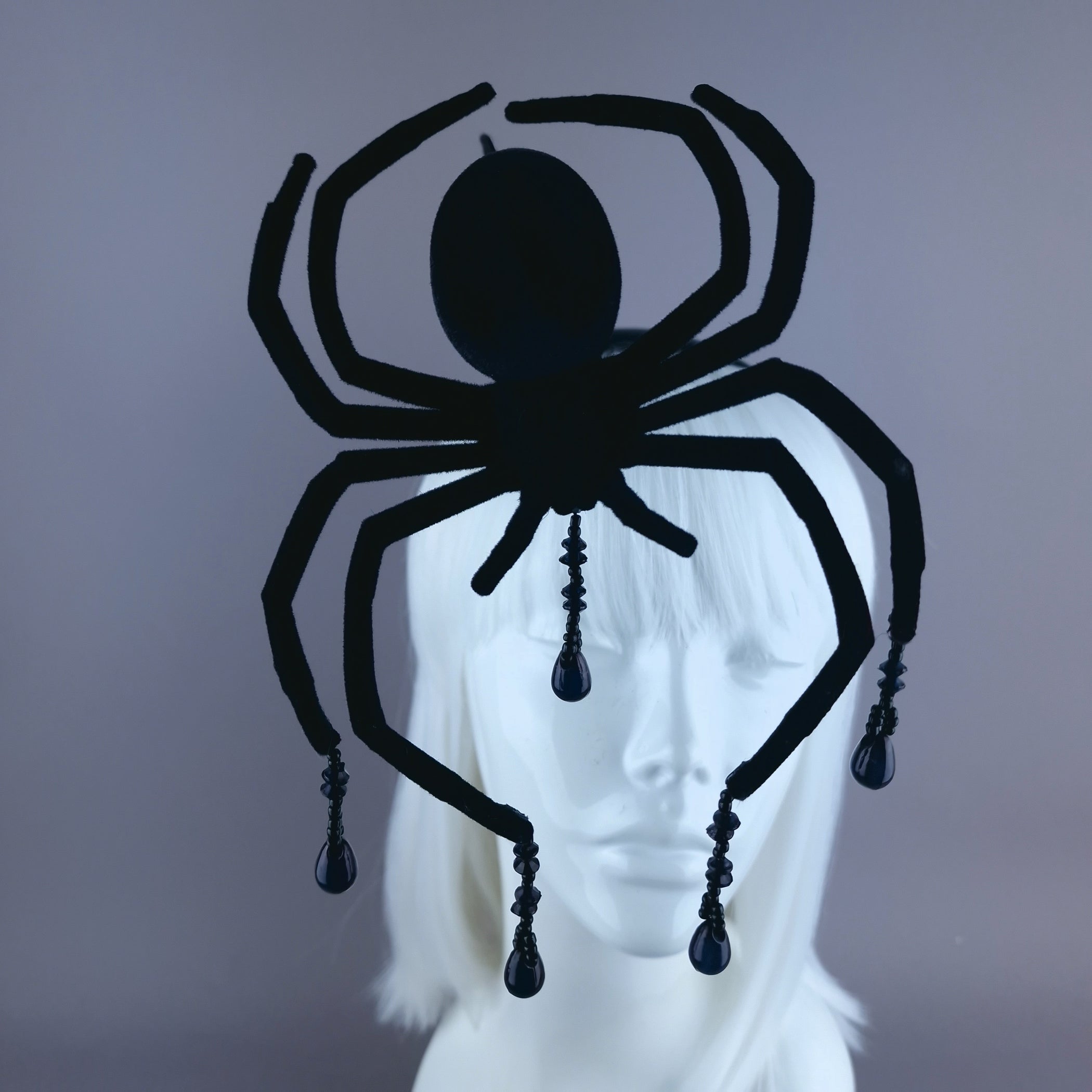 "Arachne" Black Velvet Spider Beading Headpiece – Pearls & Swine