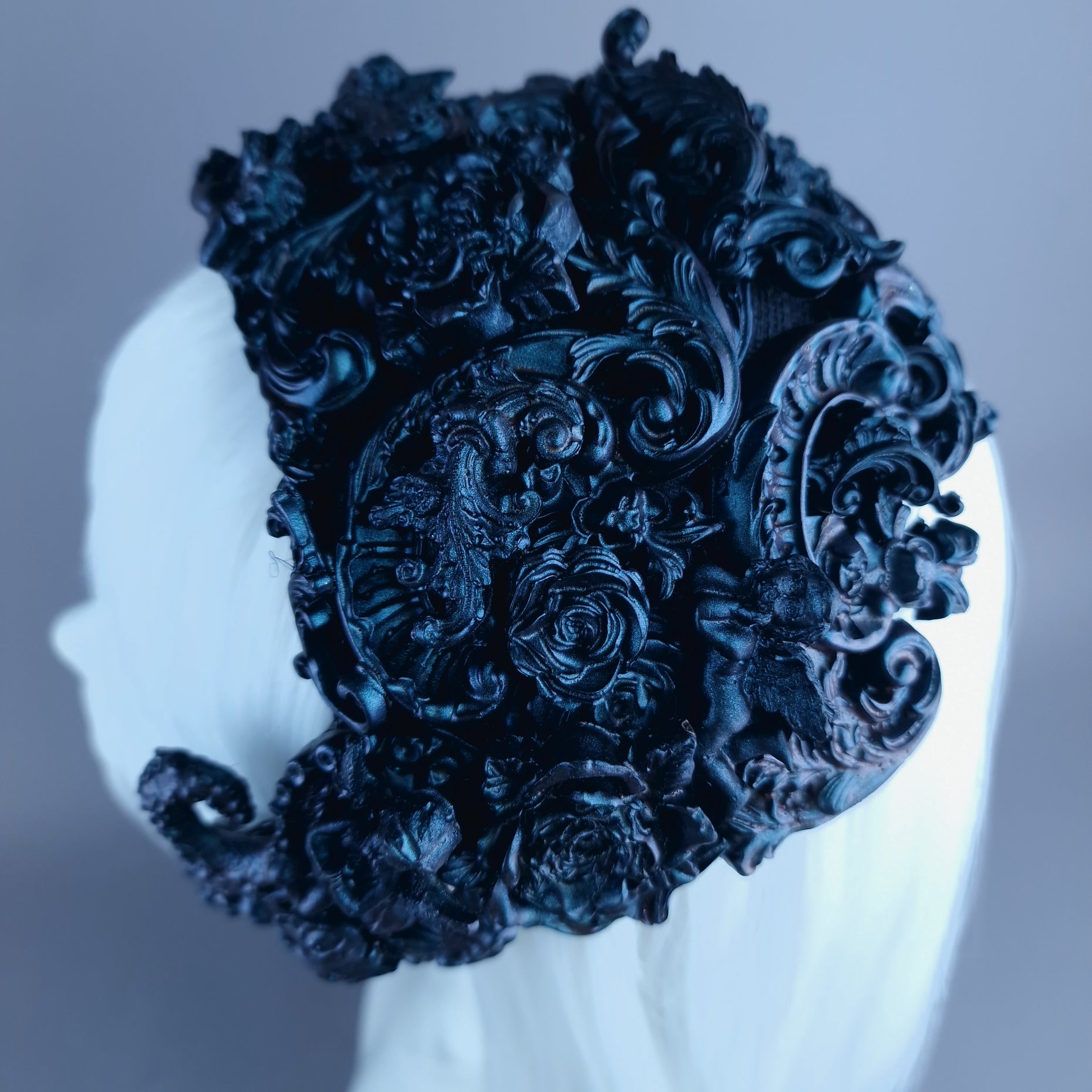 "Cocidius" Teal Filigree Angel Vintage Shaped Fascinator Hat – Pearls ...