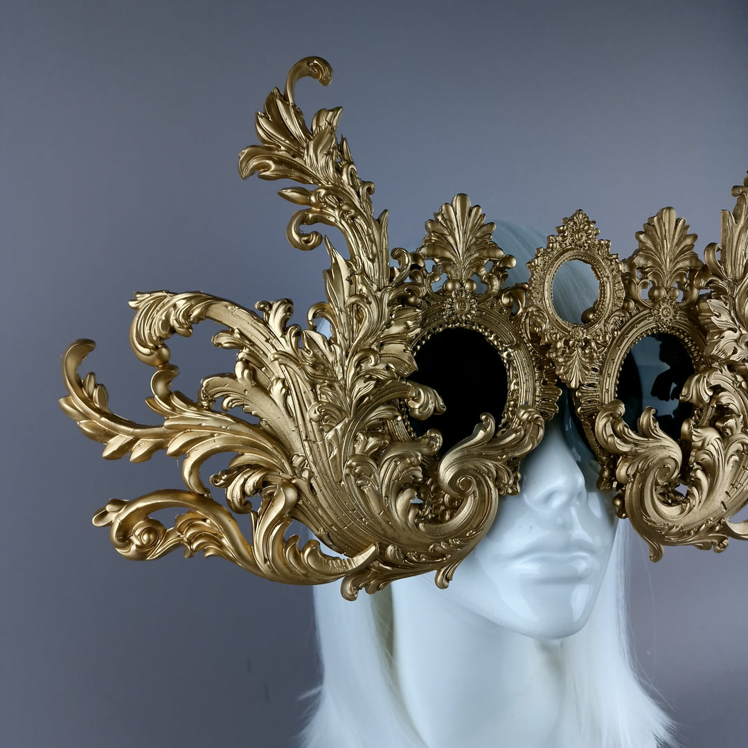 "Monstera" Enormous OTT Gold Filigree Sunglasses Mask – Pearls & Swine