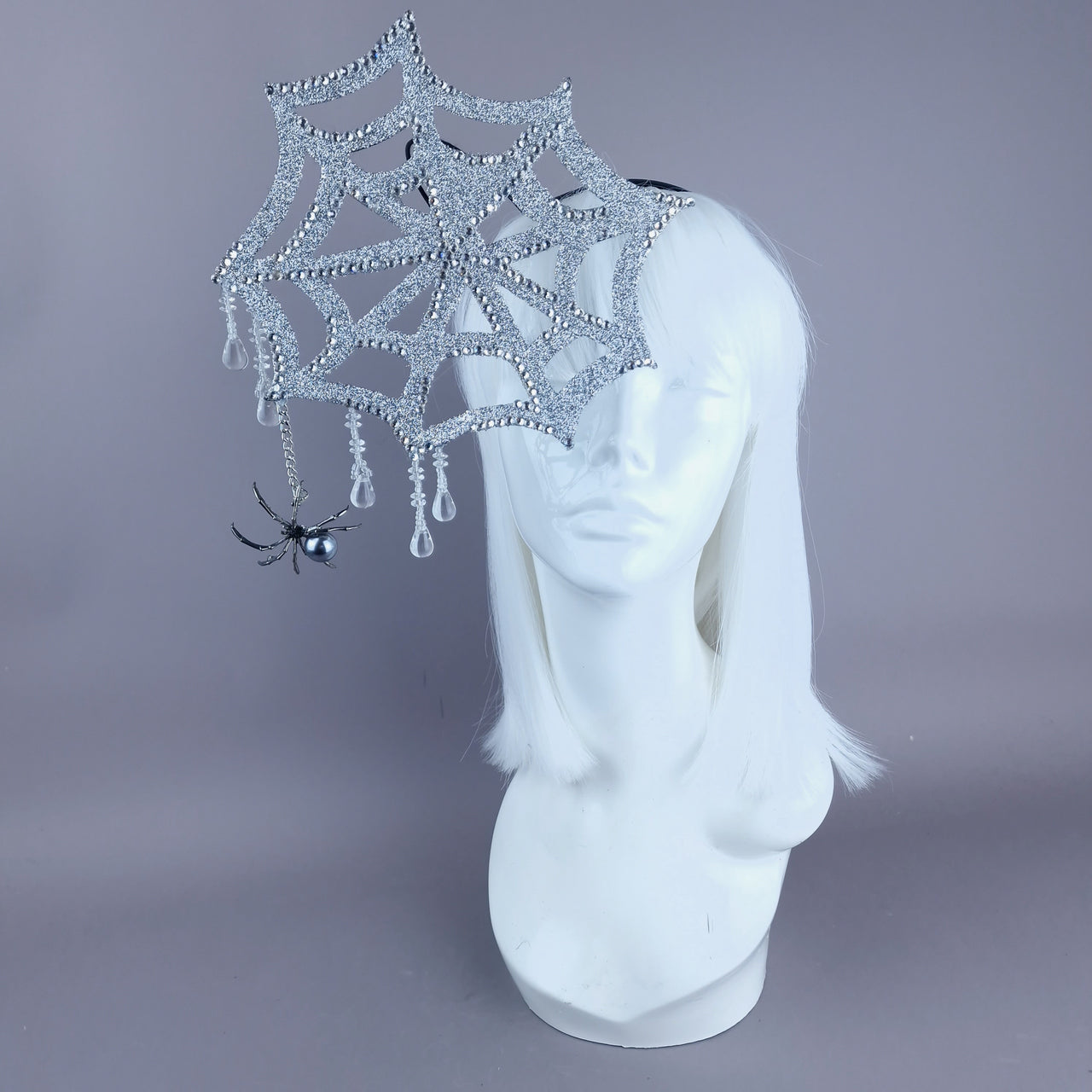 "Aranha" Silver Glitter Crystal Spider Web Cobweb Headpiece – Pearls ...