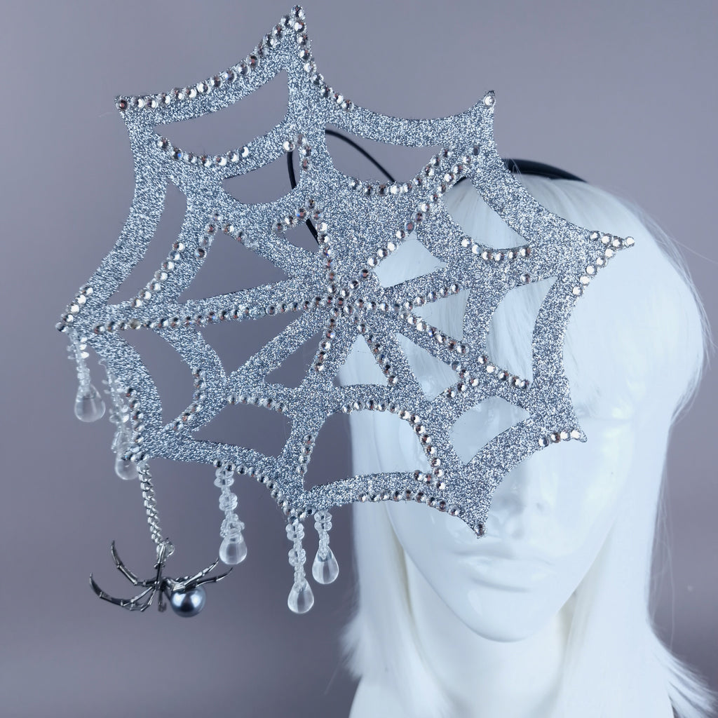 "Aranha" Silver Glitter Crystal Spider Web Cobweb Headpiece – Pearls ...
