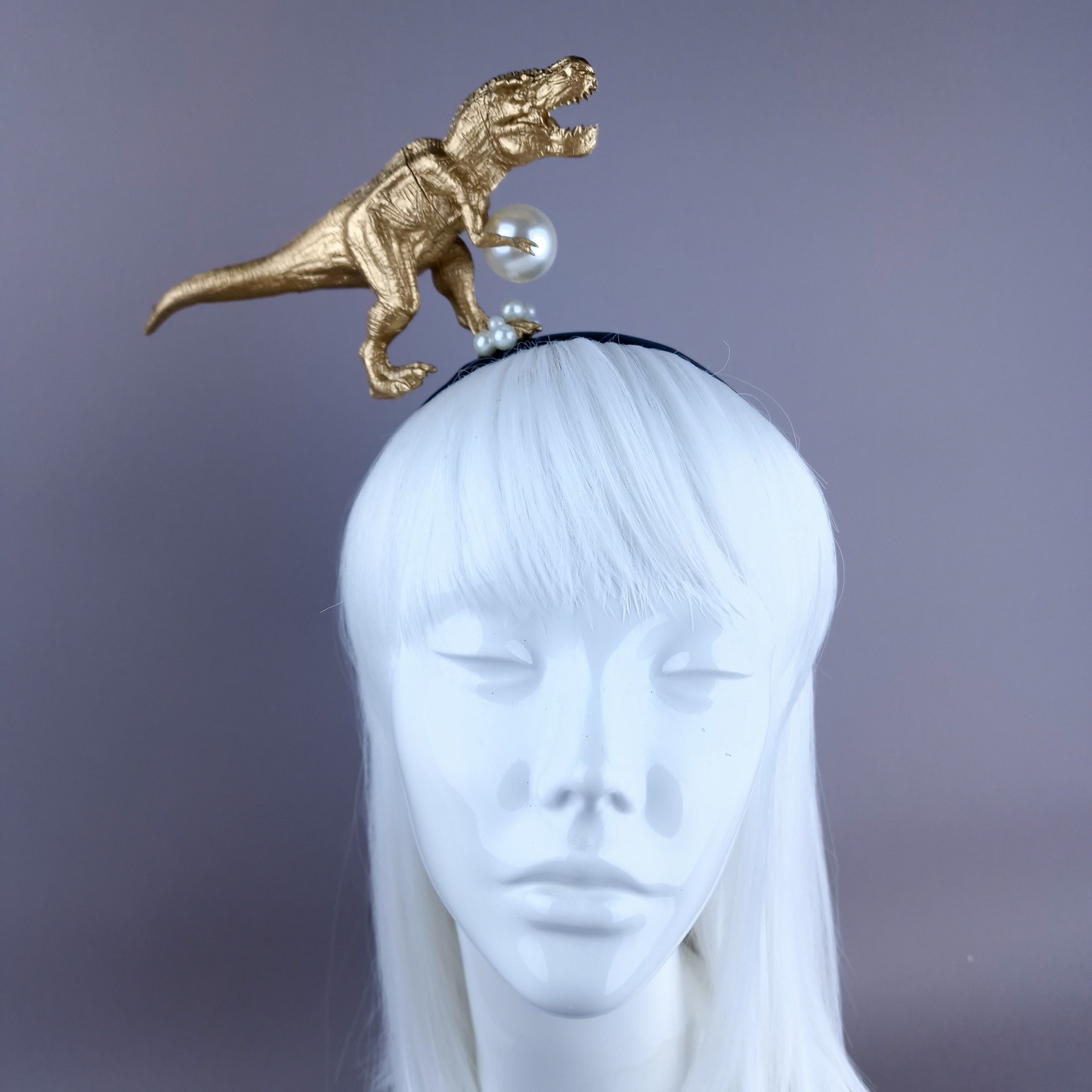 "Monster" Gold & Pearl Tyrannosaurus Rex Dinosaur Headband – Pearls & Swine