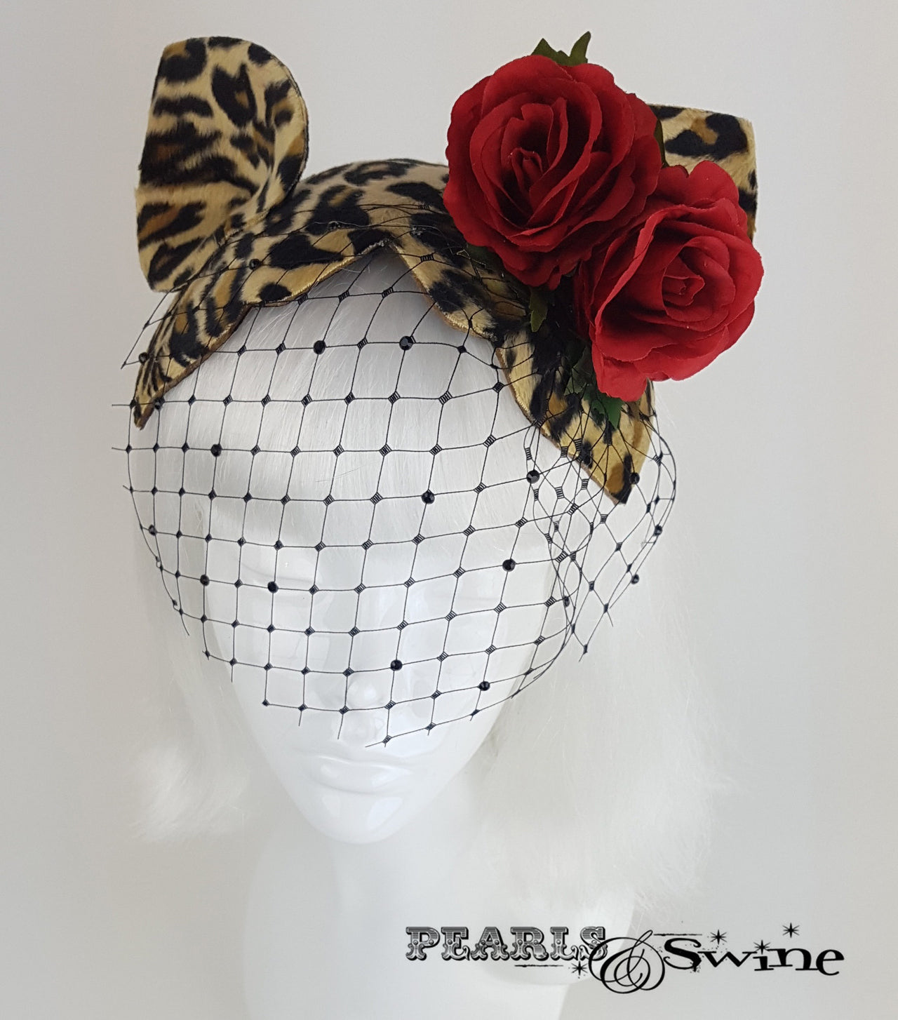 Cat Ear Leopard Print Vintage Fascinator "Pussy Galore" – Pearls & Swine