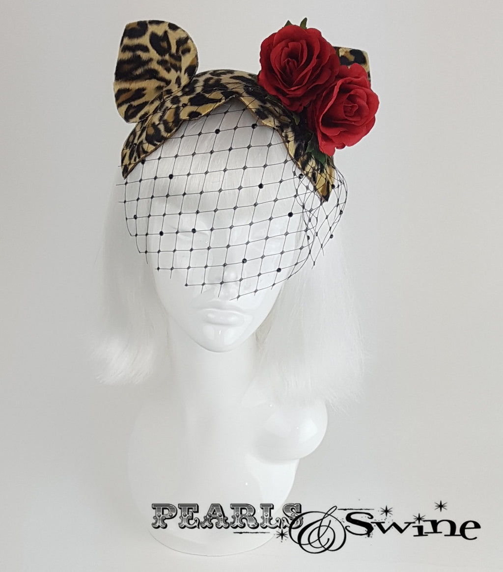 Cat Ear Leopard Print Vintage Fascinator "Pussy Galore" – Pearls & Swine