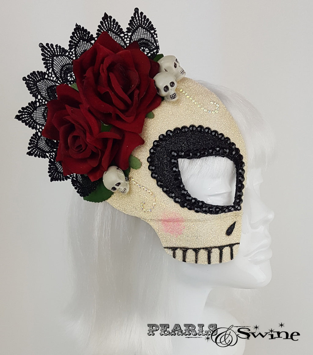 Day Of The Dead Half Mask Fascinator "La Calavera Catrina" – Pearls & Swine