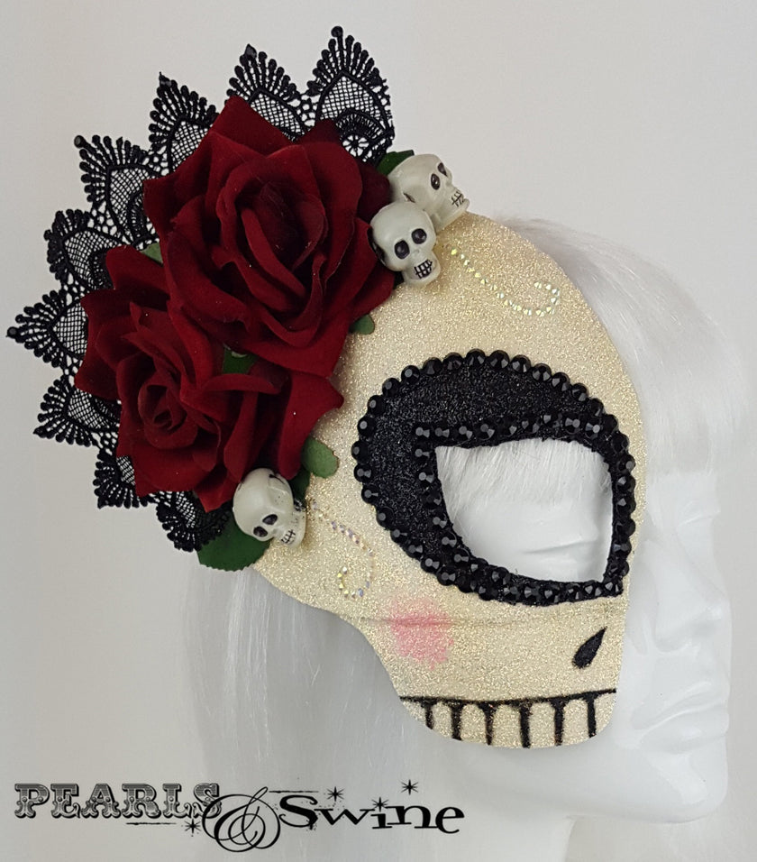 Day Of The Dead Half Mask Fascinator "La Calavera Catrina" – Pearls & Swine